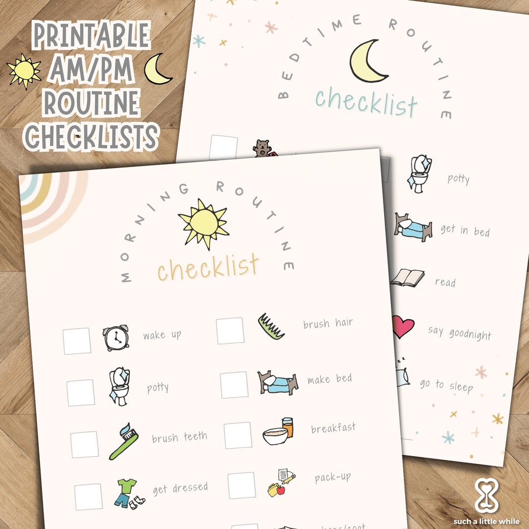 School Morning and Bedtime Routine Charts for Kids With Pictures ...