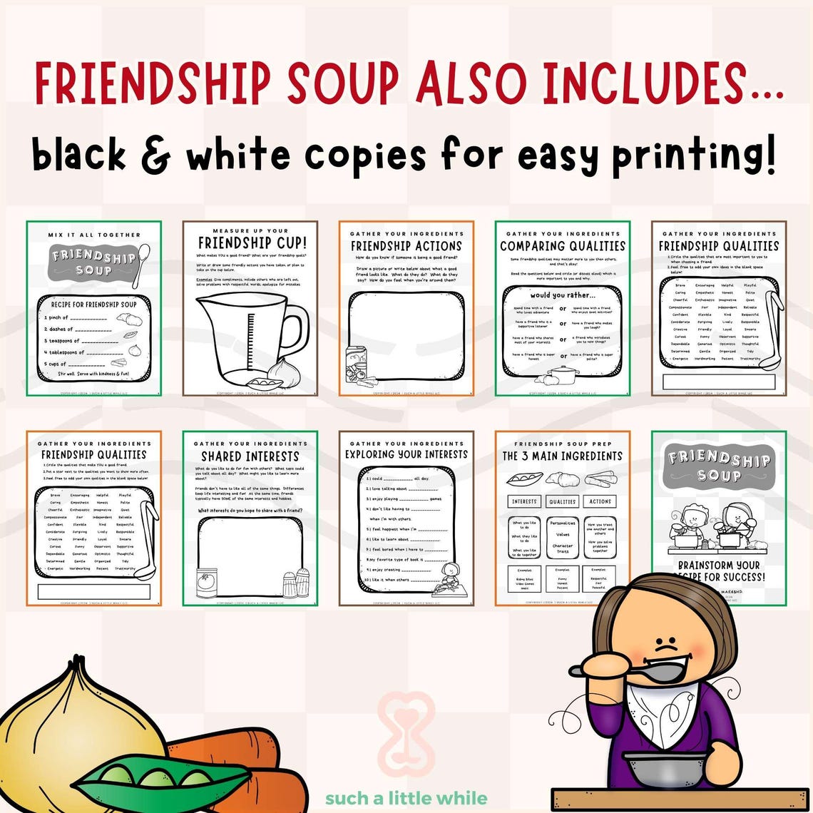 Friendship Soup Activity for Kids PDF Worksheets | Social Skills for ...