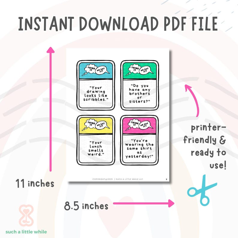 Think It or Say It Social Filter Activity & Kids Game PDF (50 ...