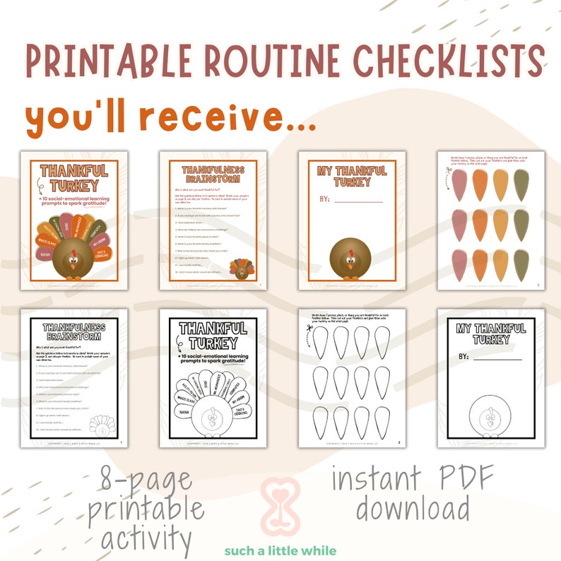 Thankful Turkey Printable Activity Kit PDF With Thanksgiving Gratitude ...