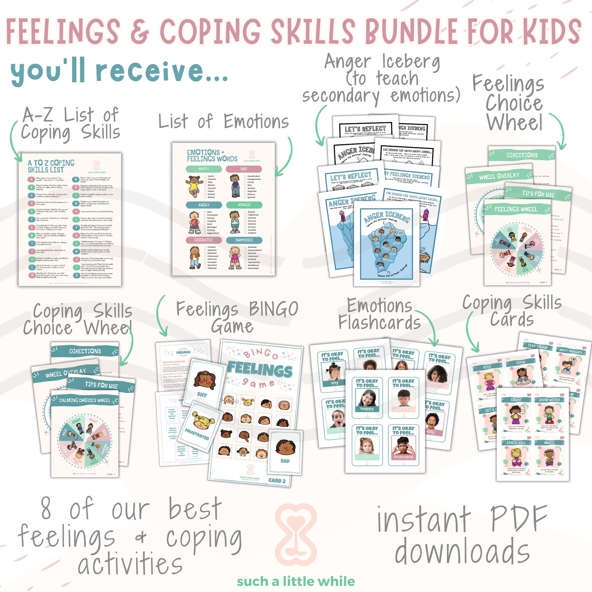 Feelings & Coping Skills for Kids Ultimate Toolbox Bundle 60 Pages of ...