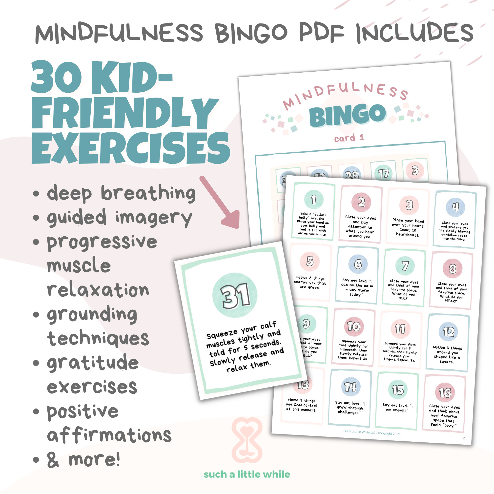 Mindfulness BINGO PDF Game Cards for Kids 32 Printable - Etsy
