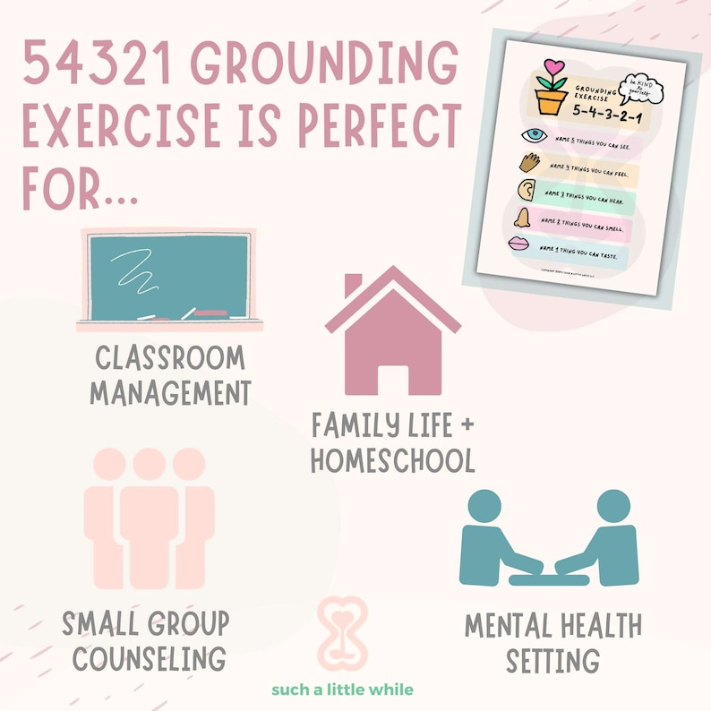 54321 Grounding PDF Exercise for Kids Poster | 5 Senses Grounding ...