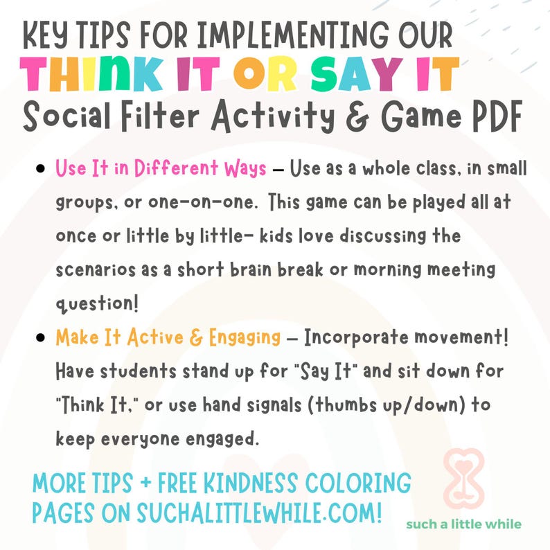 Think It or Say It Social Filter Activity & Kids Game PDF (50 ...