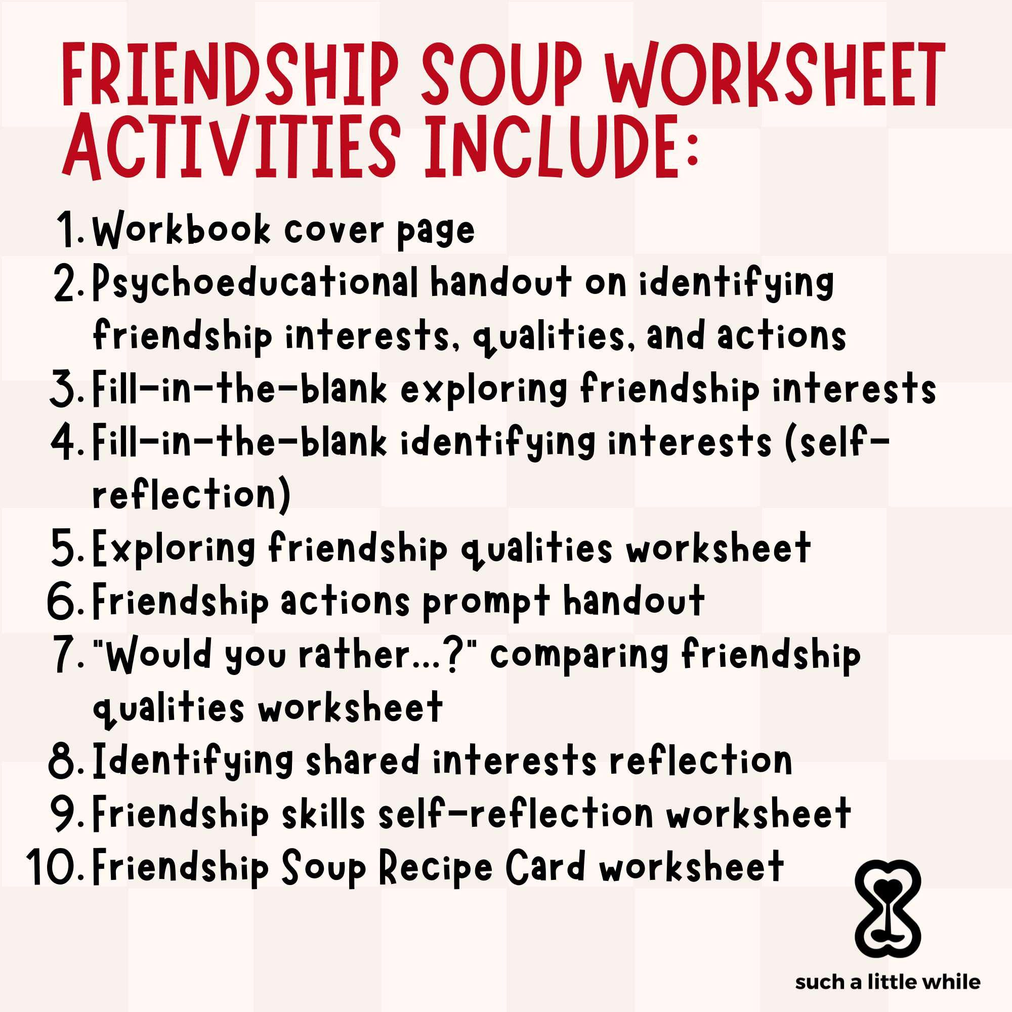 Friendship Soup Activity for Kids PDF Worksheets | Social Skills for ...