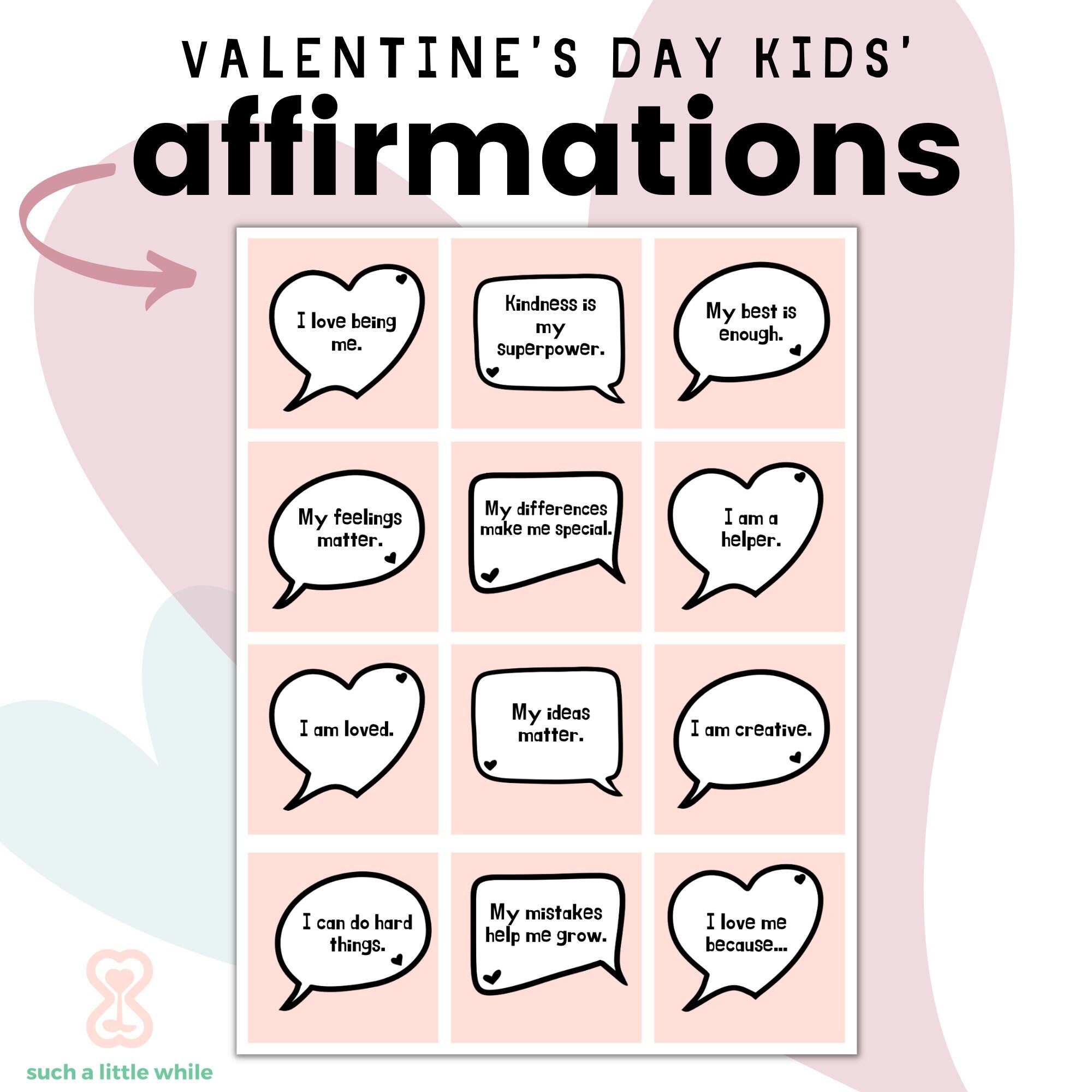Valentine's Day Positive Affirmation Cards for Kids | Self Love | Kids ...