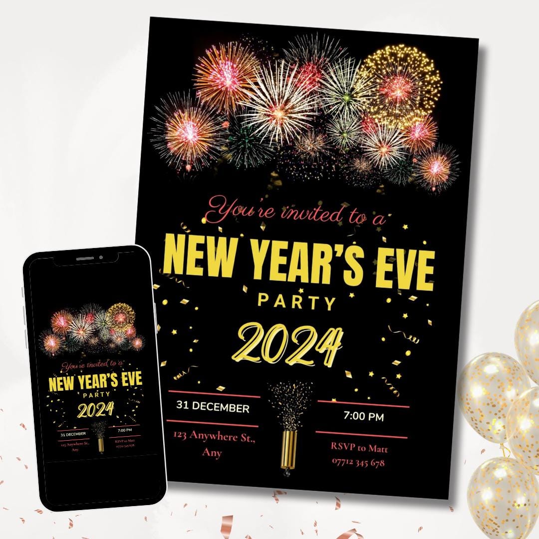 Editable New Year's Eve Invitation, NYE Party Invitation, NYE Invite ...