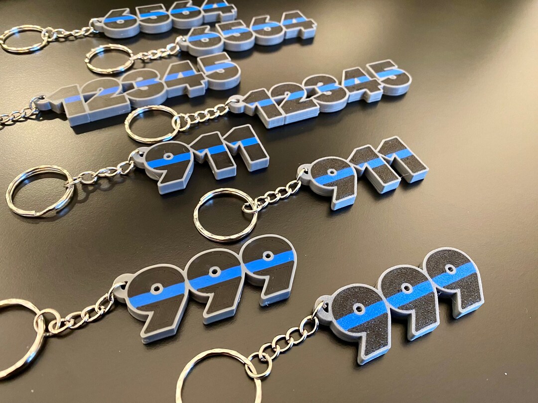 NEW DESIGN - Thin Blue Line Keychain - Smooth or Textured Surface With ...