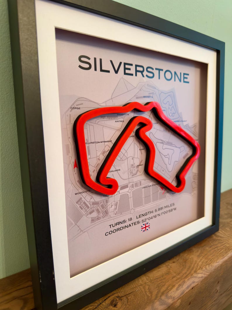 Silverstone Race Circuit - Framed Track With Customisable Colours - Etsy