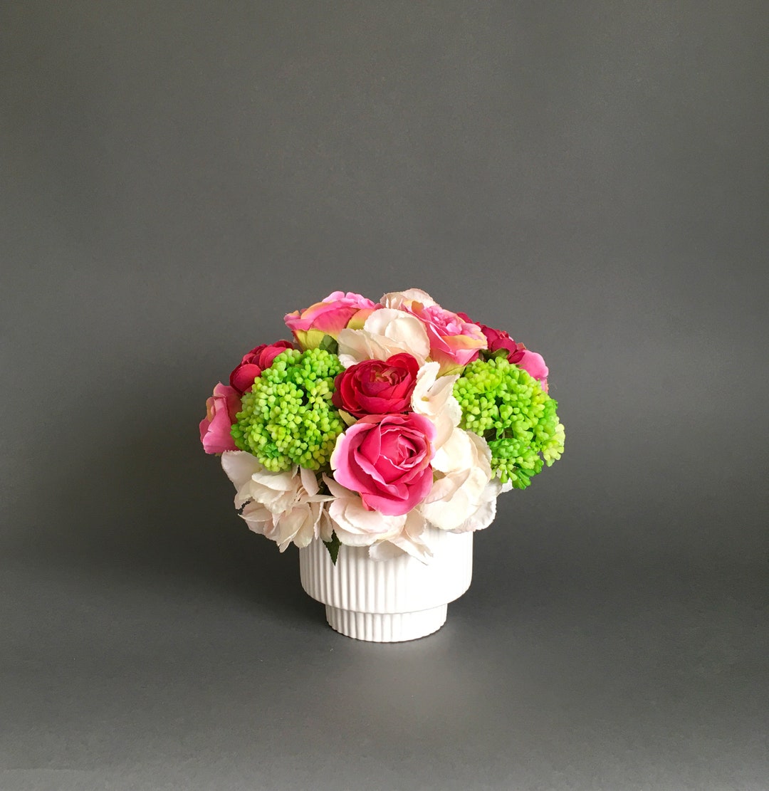 Modern Faux Floral Arrangement in Cream, Pink and Green; Real Touch ...