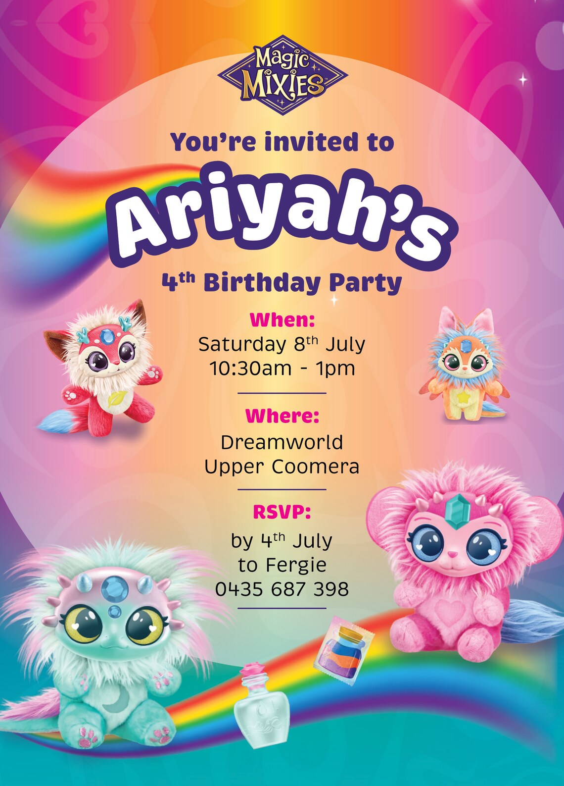 Personalized Digital Magic Mixlings mixies Birthday Party Invitation ...