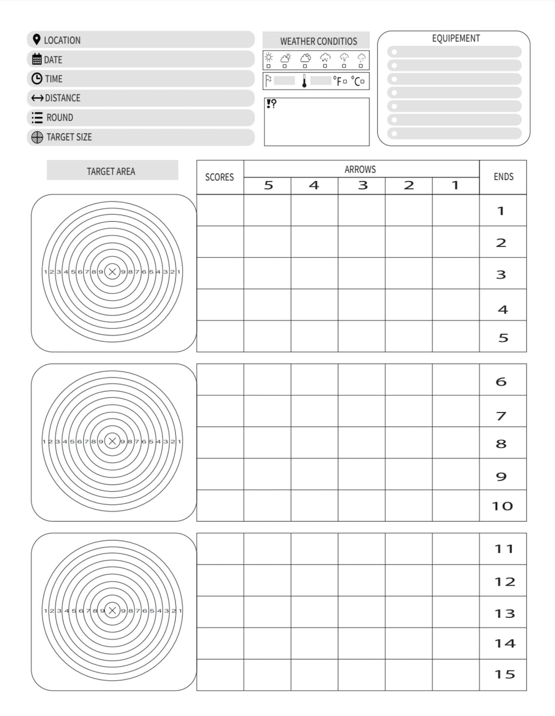 Printable Archery Target Practice Training Sheets Score Pin Tip Card 3D ...
