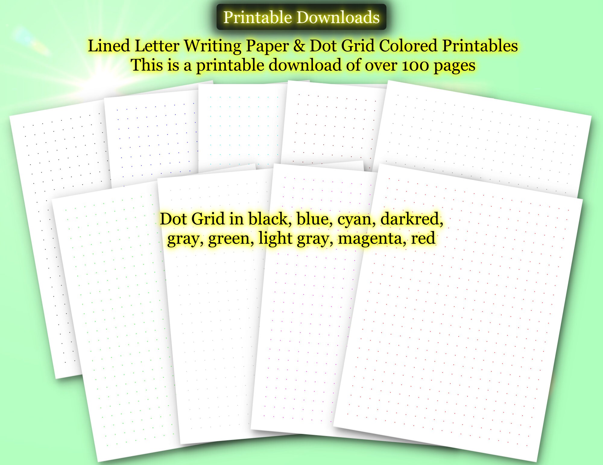 Lined Letter Writing Paper Dot Grid Color Printables Graph - Etsy