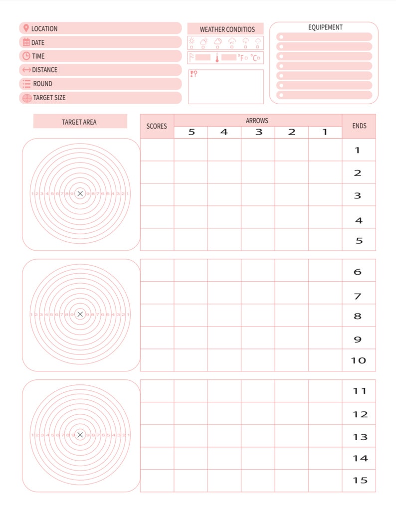 Printable Archery Target Practice Training Sheets Score Pin Tip Card 3D ...
