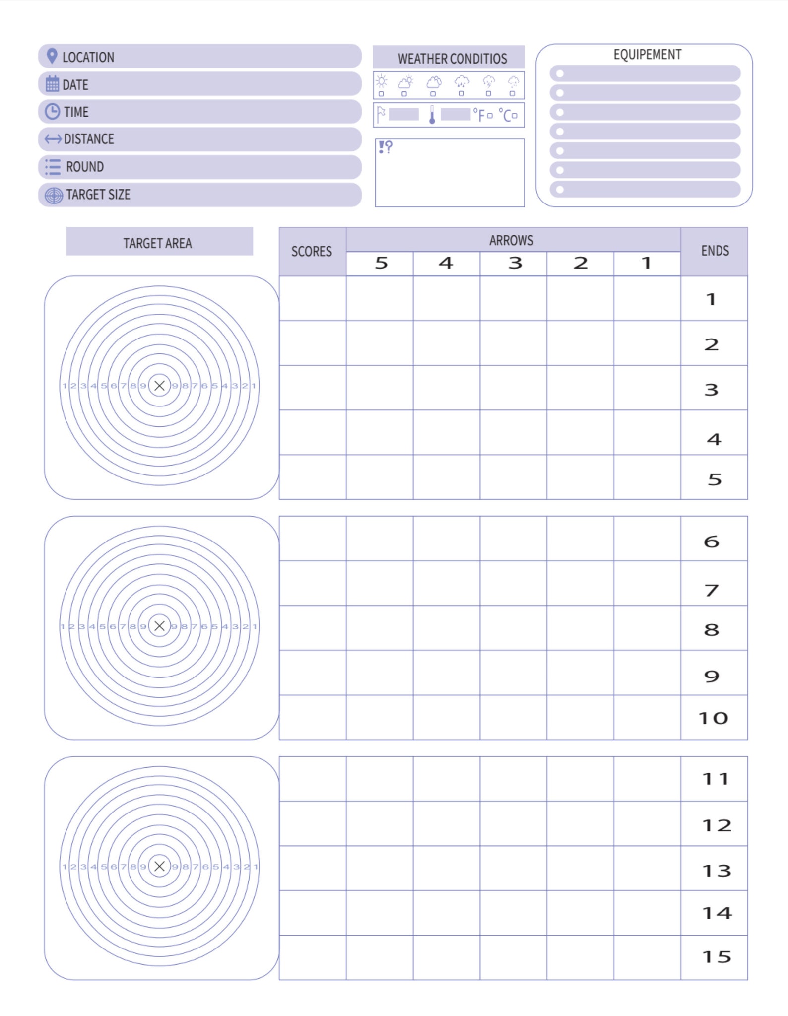 Printable Archery Target Practice Training Sheets Score Pin Tip Card 3D ...
