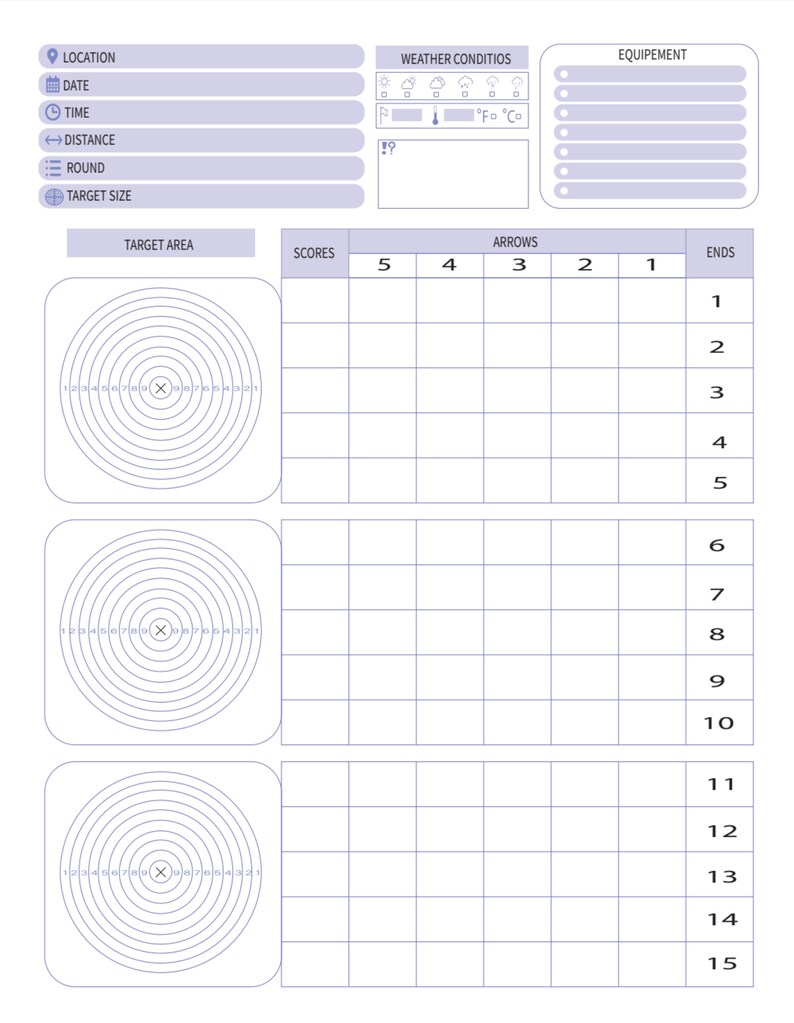 Printable Archery Target Practice Training Sheets Score Pin Tip Card 3D ...