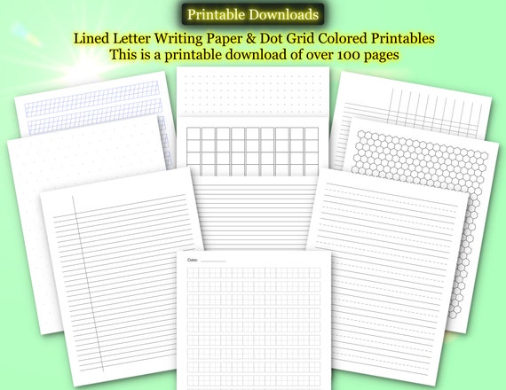 Lined Letter Writing Paper Dot Grid Color Printables Graph | Etsy