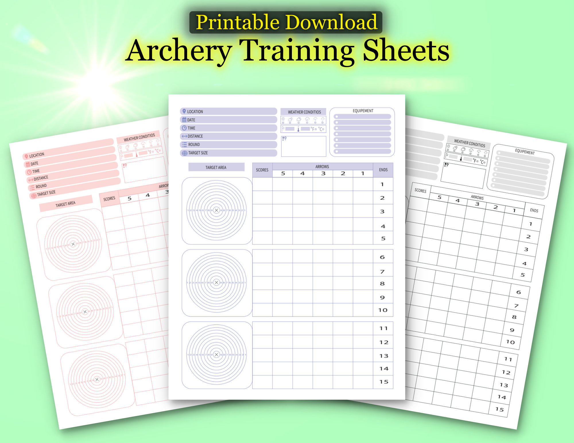 Printable Archery Target Practice Training Sheets Score Pin Tip Card 3D ...