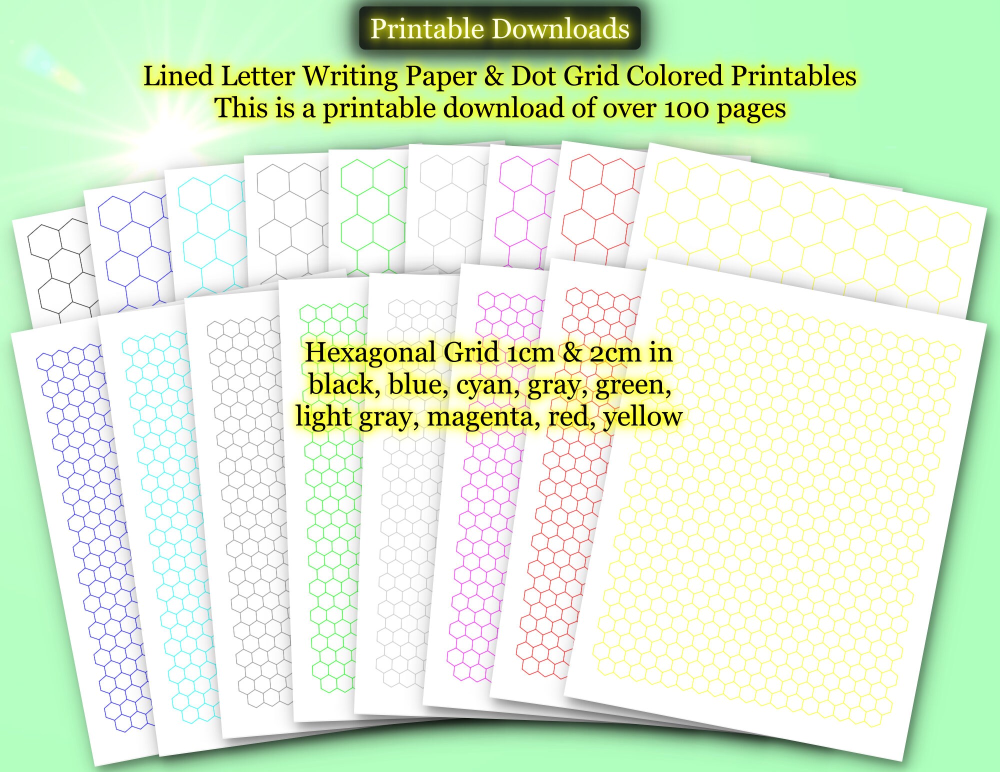 Lined Letter Writing Paper Dot Grid Color Printables Graph - Etsy