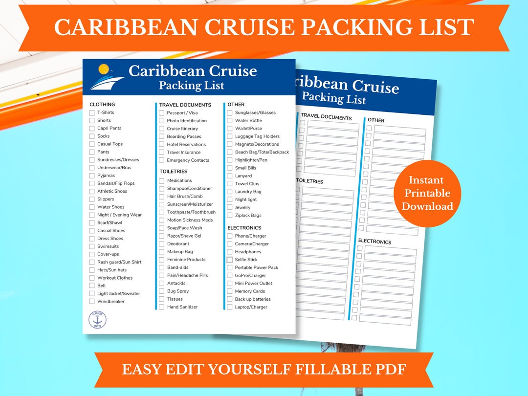 Caribbean Cruise Packing List Printable Digital Download - Etsy