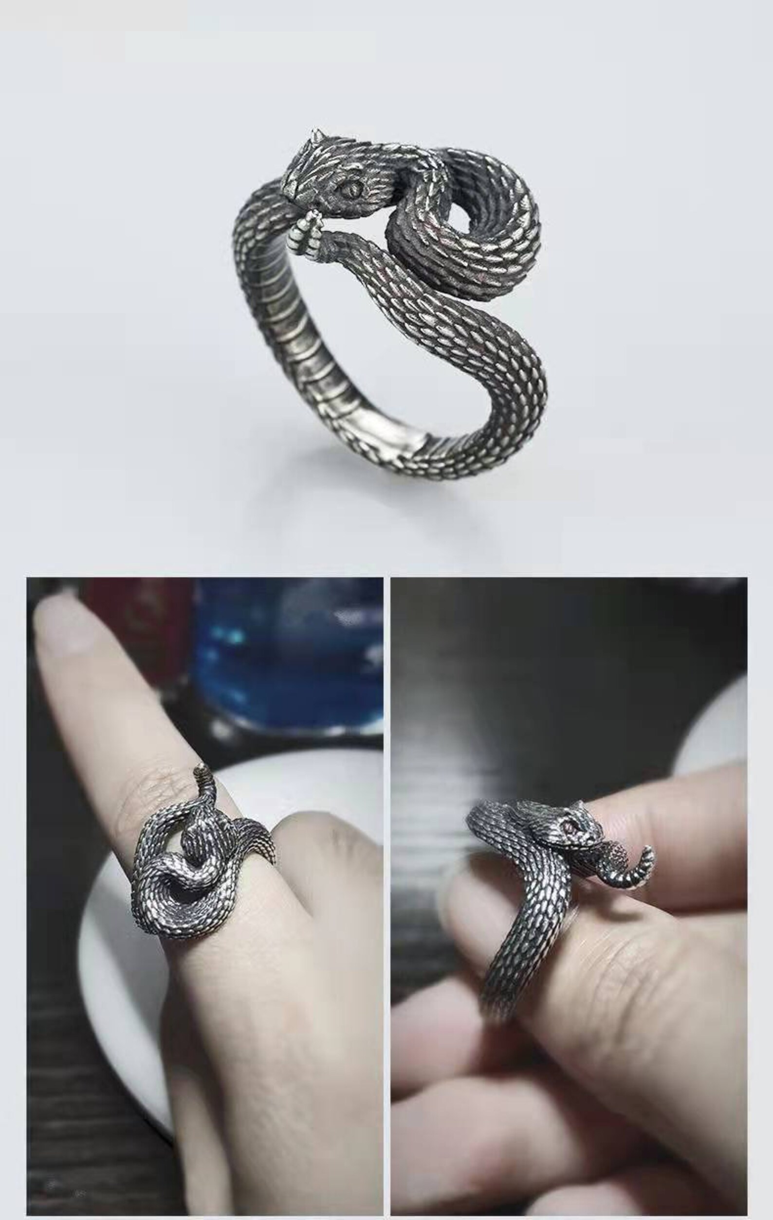 Serpent Ring Silver Snake Ring Men Snake Jewelry Punk Ring | Etsy