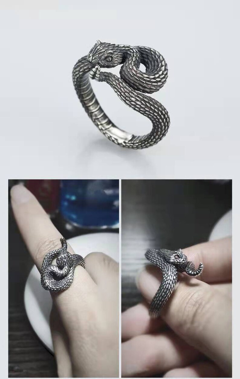 Serpent Ring Silver Snake Ring Men Snake Jewelry Punk Ring | Etsy