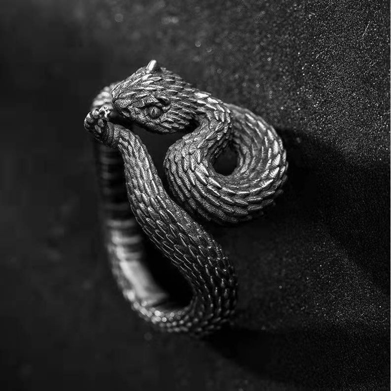 Serpent Ring Silver Snake Ring Men Snake Jewelry Punk Ring | Etsy