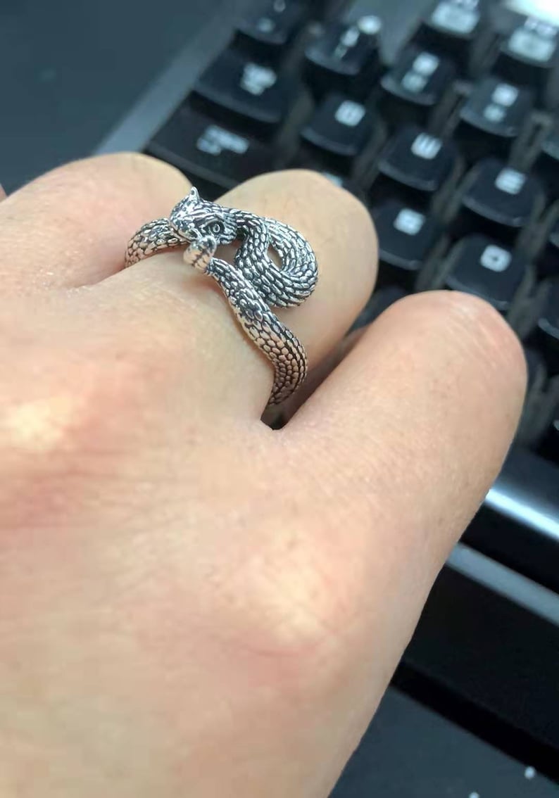 Serpent Ring Silver Snake Ring Men Snake Jewelry Punk Ring | Etsy
