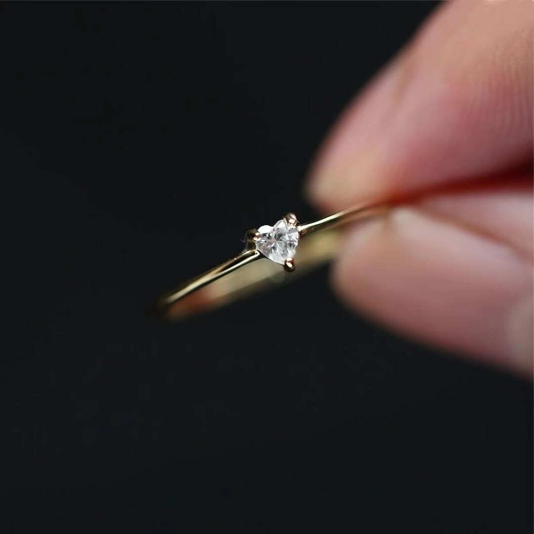 Sterling Silver Heart Ring Diamond Engagement Ring for Women, 14K Gold Minimalist Ring ...