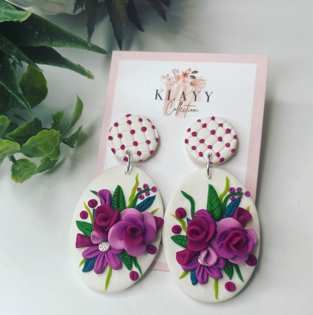 Bright Pink Fuchsia Rose Bouquet With Studded Detail Polymer - Etsy