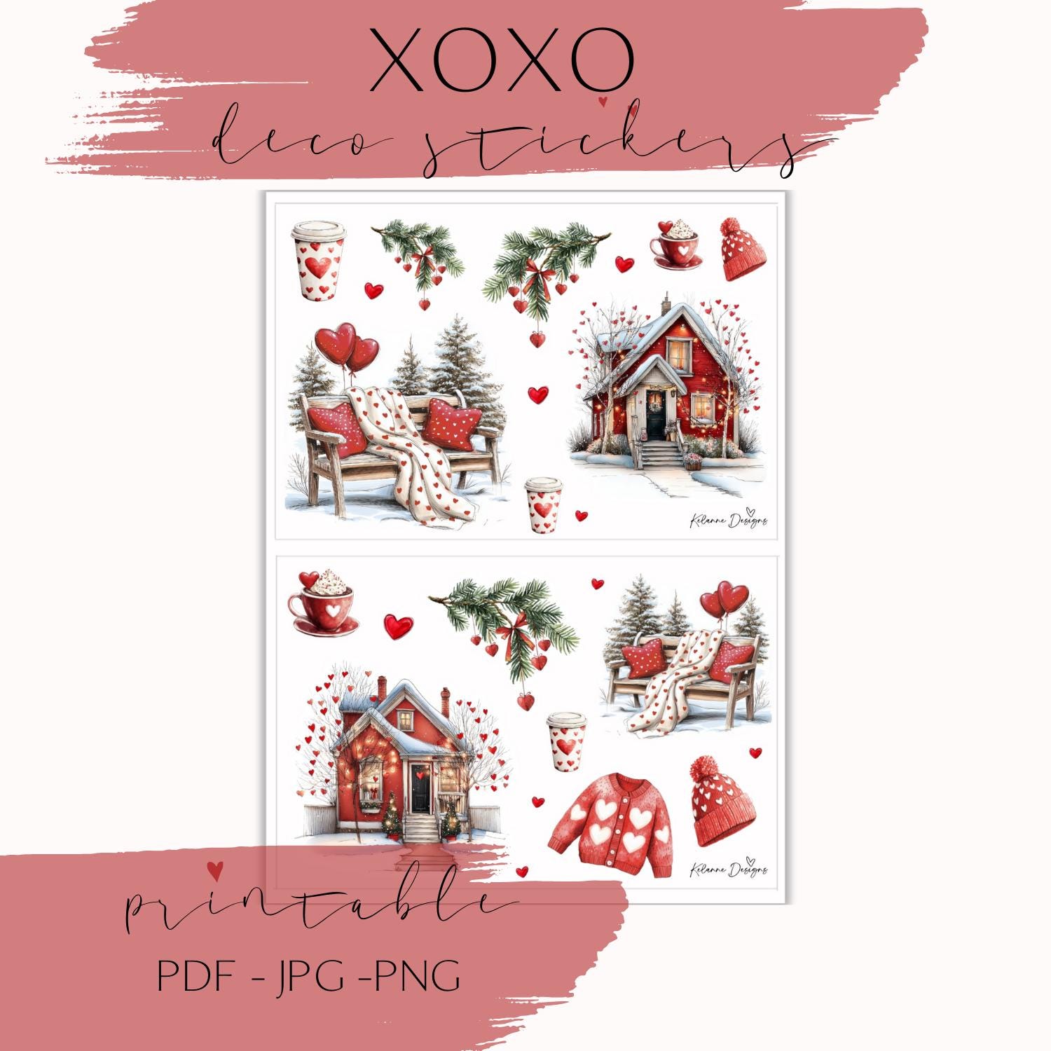 XOXO Printable Sticker Bundle, XOXO Valentine Printable Journal ...