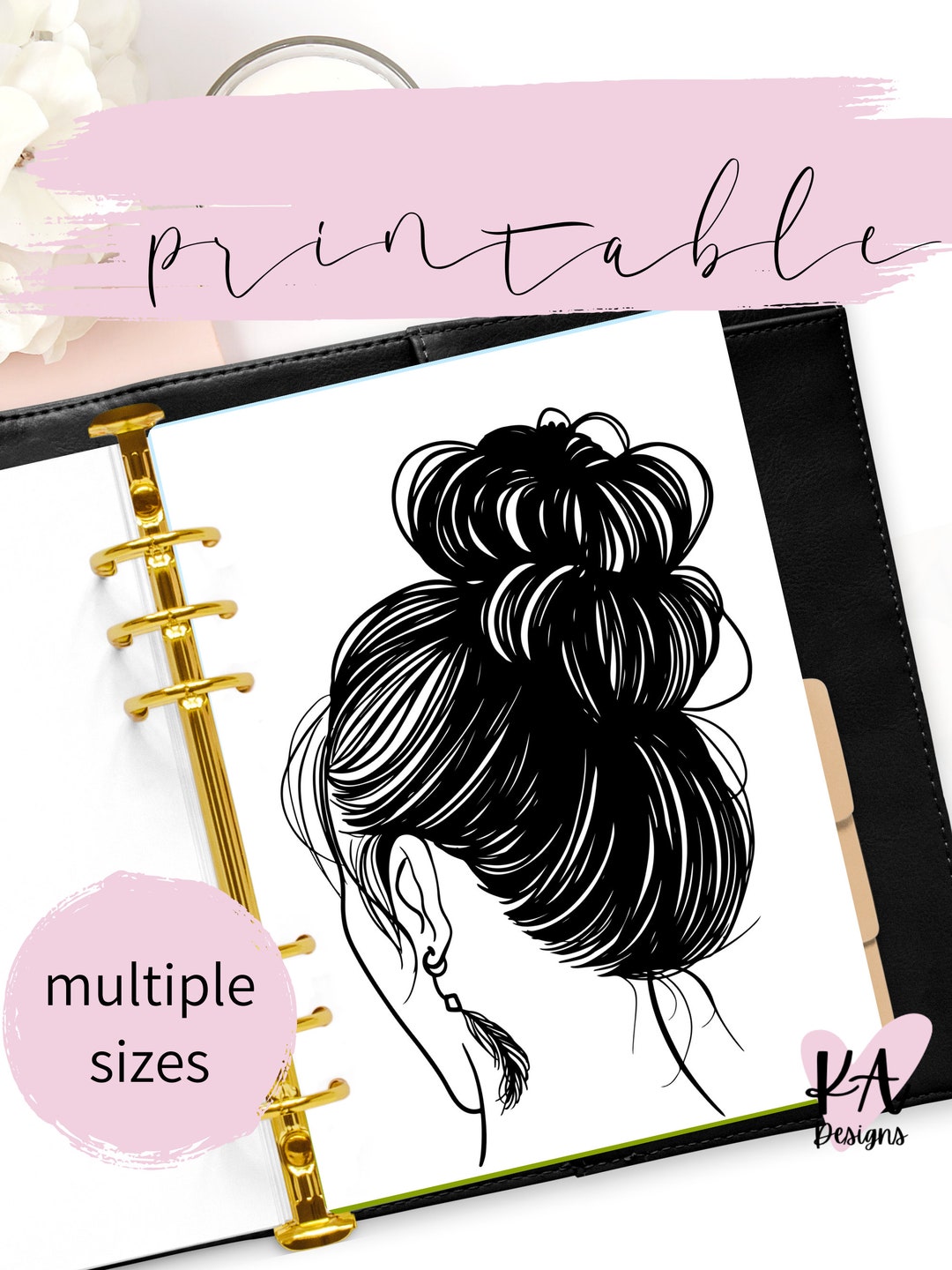 Messy Bun Planner Dashboard, Printable Planner Dashboard, Bun Girl ...