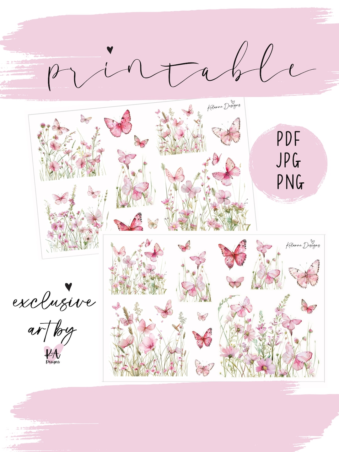 Pink Butterflies Printable Stickers, Printable Butterfly Stickers ...