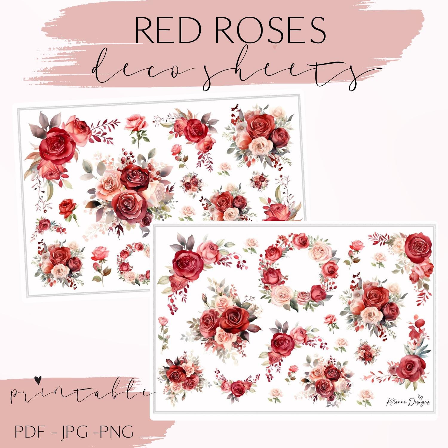 Red Roses Floral Stickers: Printable Planner Stickers (PDF, PNG, JPG ...