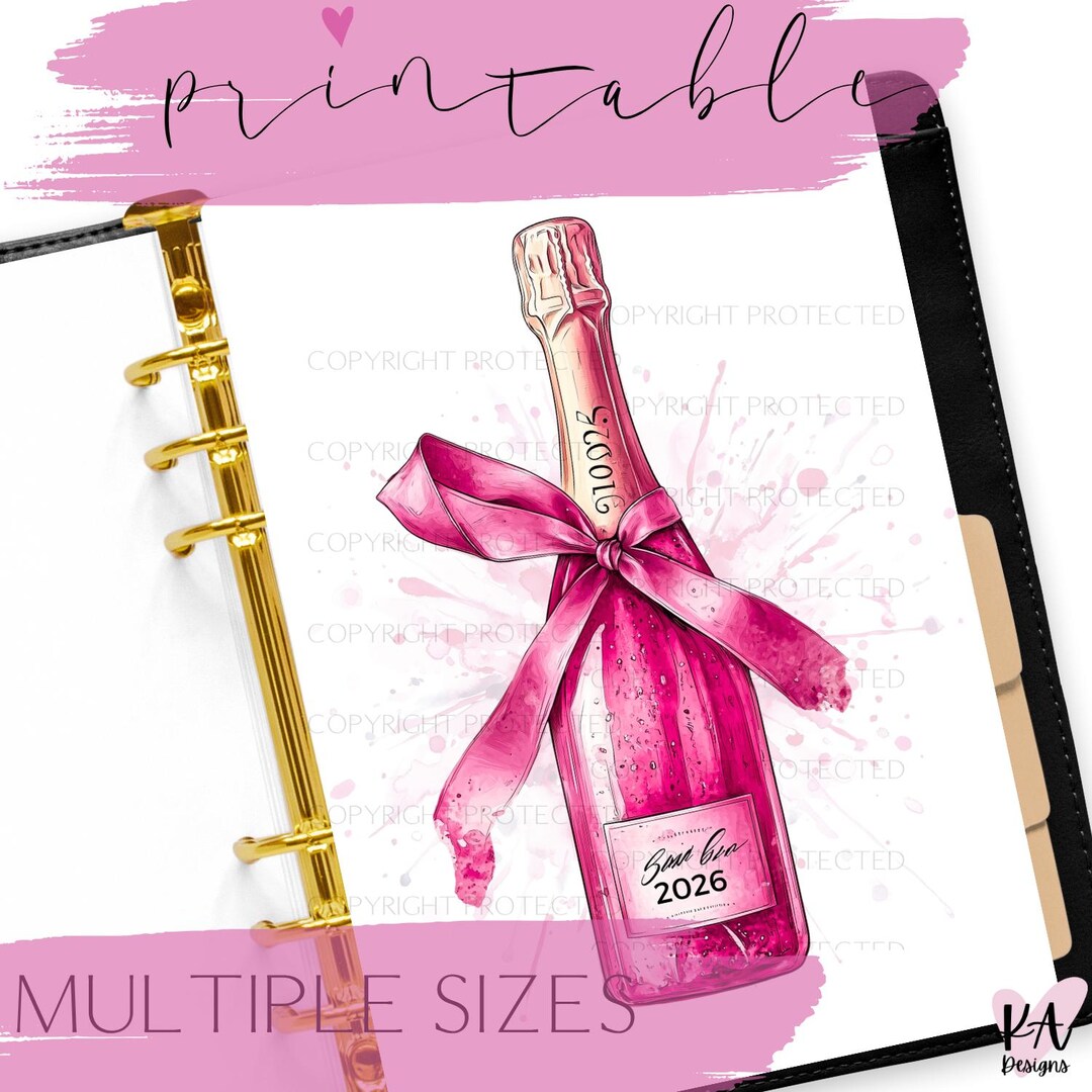 Planificador imprimible de botellas de champán para fiesta rosa de Año ...