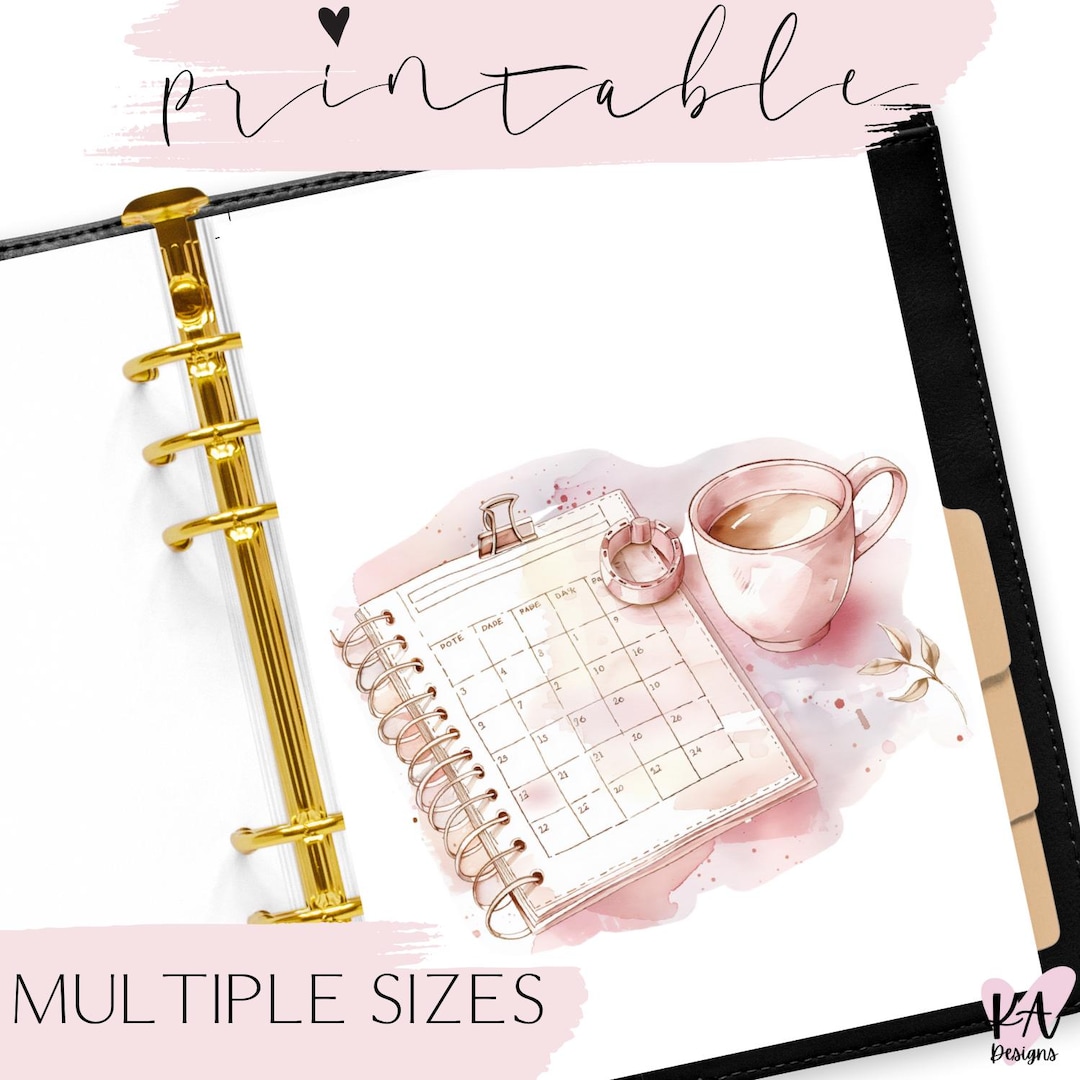 Cosy Pink Coffee Desk Scene Printable, Planner Cover, Planner Divider ...