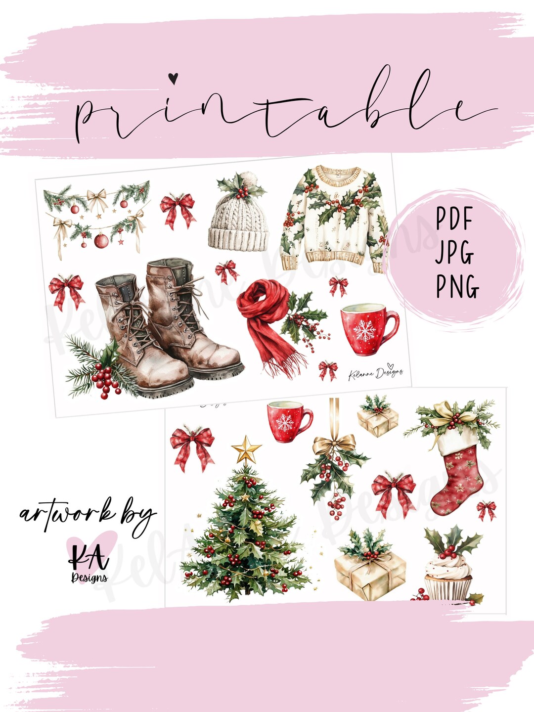 A Holly Christmas Printable Stickers, Printable Christmas Stickers ...
