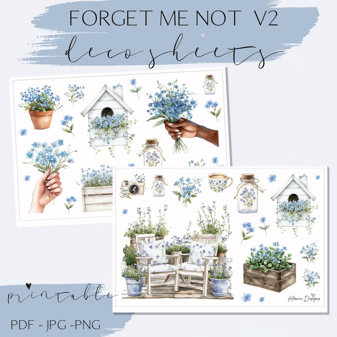 Forget Me Not V.2 Stickers, Printable Forget Me Not Theme Deco Stickers ...