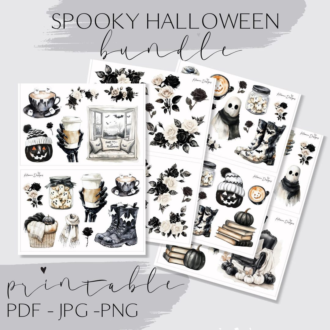 Spooky Halloween Sticker Bundle, Printable Halloween Sticker Bundle ...