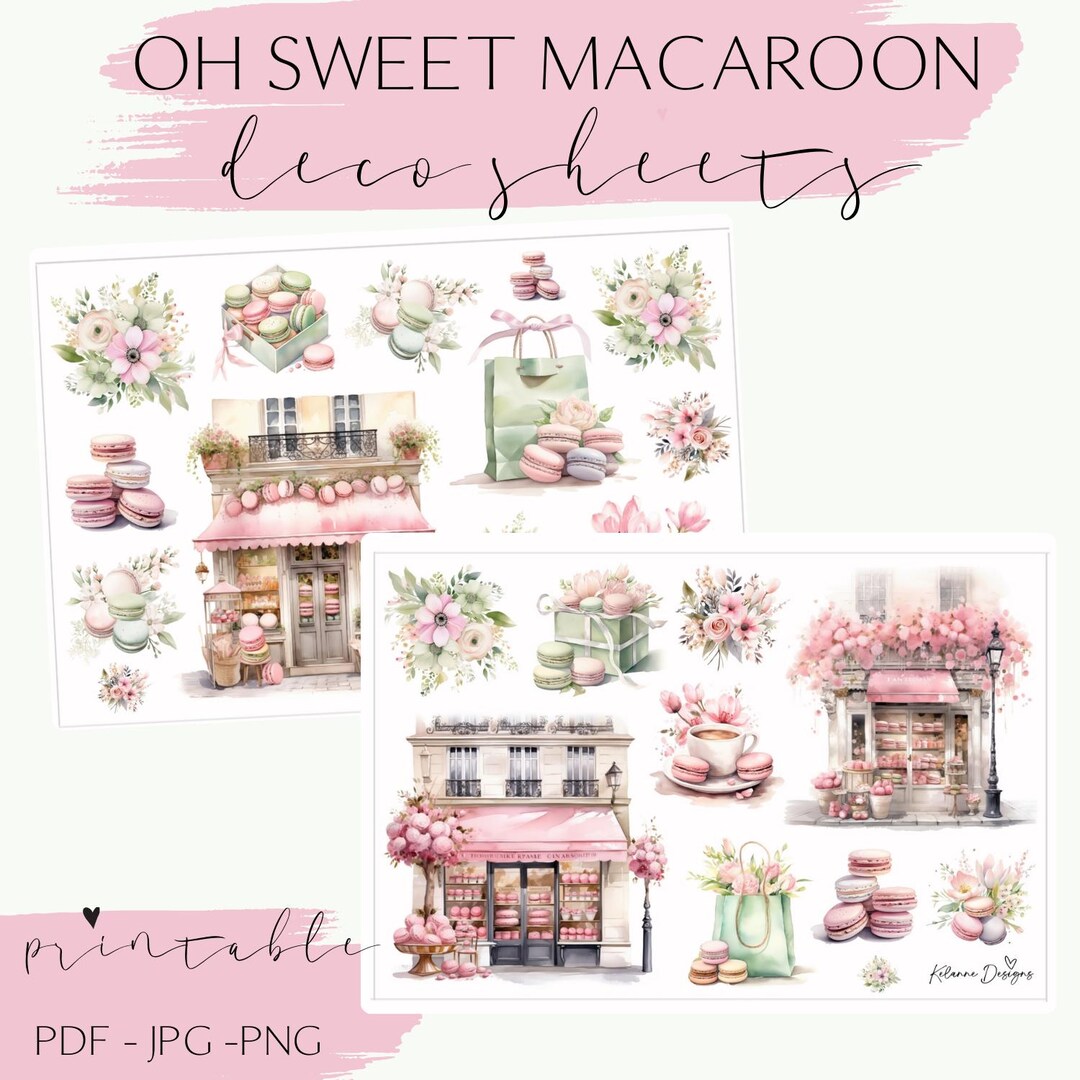 Oh Sweet Macaroon Printable Stickers, Macaroon Deco Stickers, Pink ...