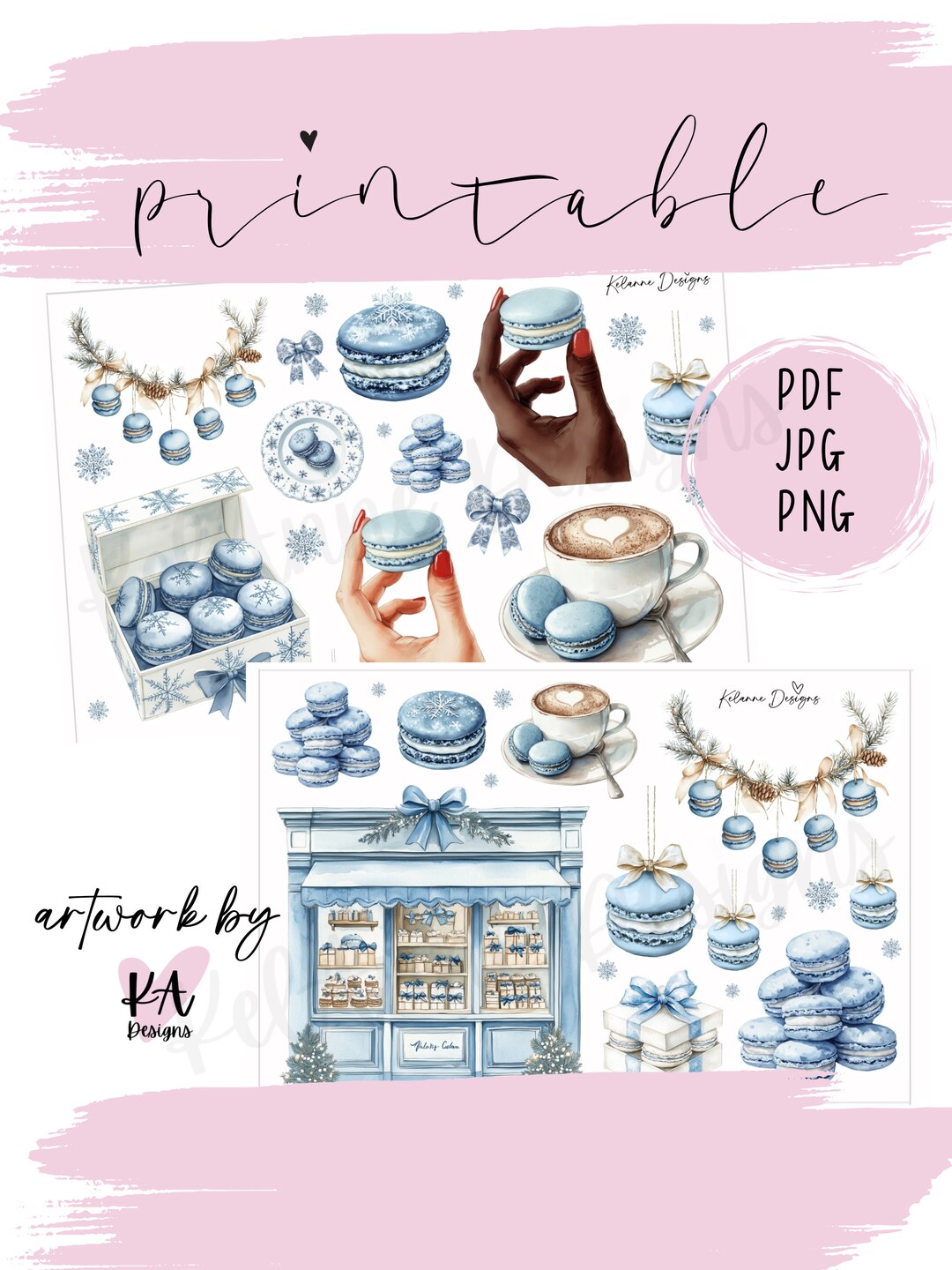 Winter Macaroons, Printable Blue Winter Deco Stickers, Printable Blue ...