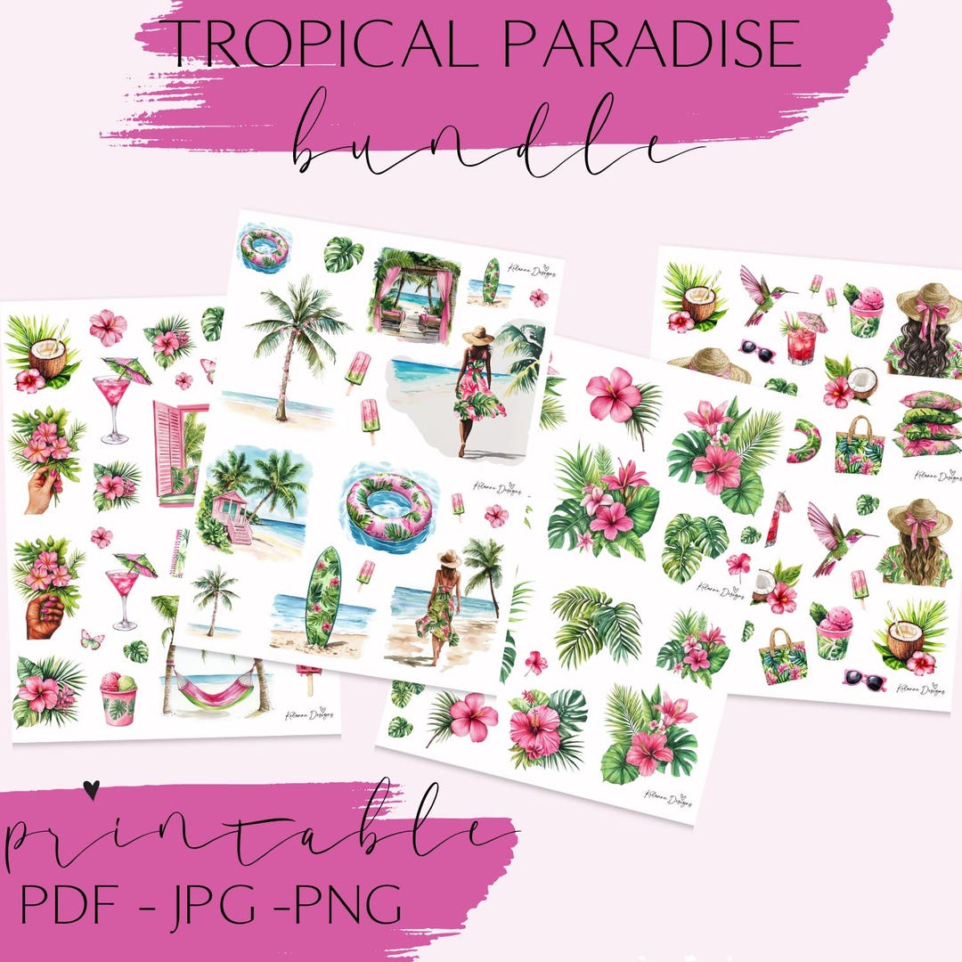 Tropical Paradise Stickers: Summer Planner Stickers (printable) - Etsy