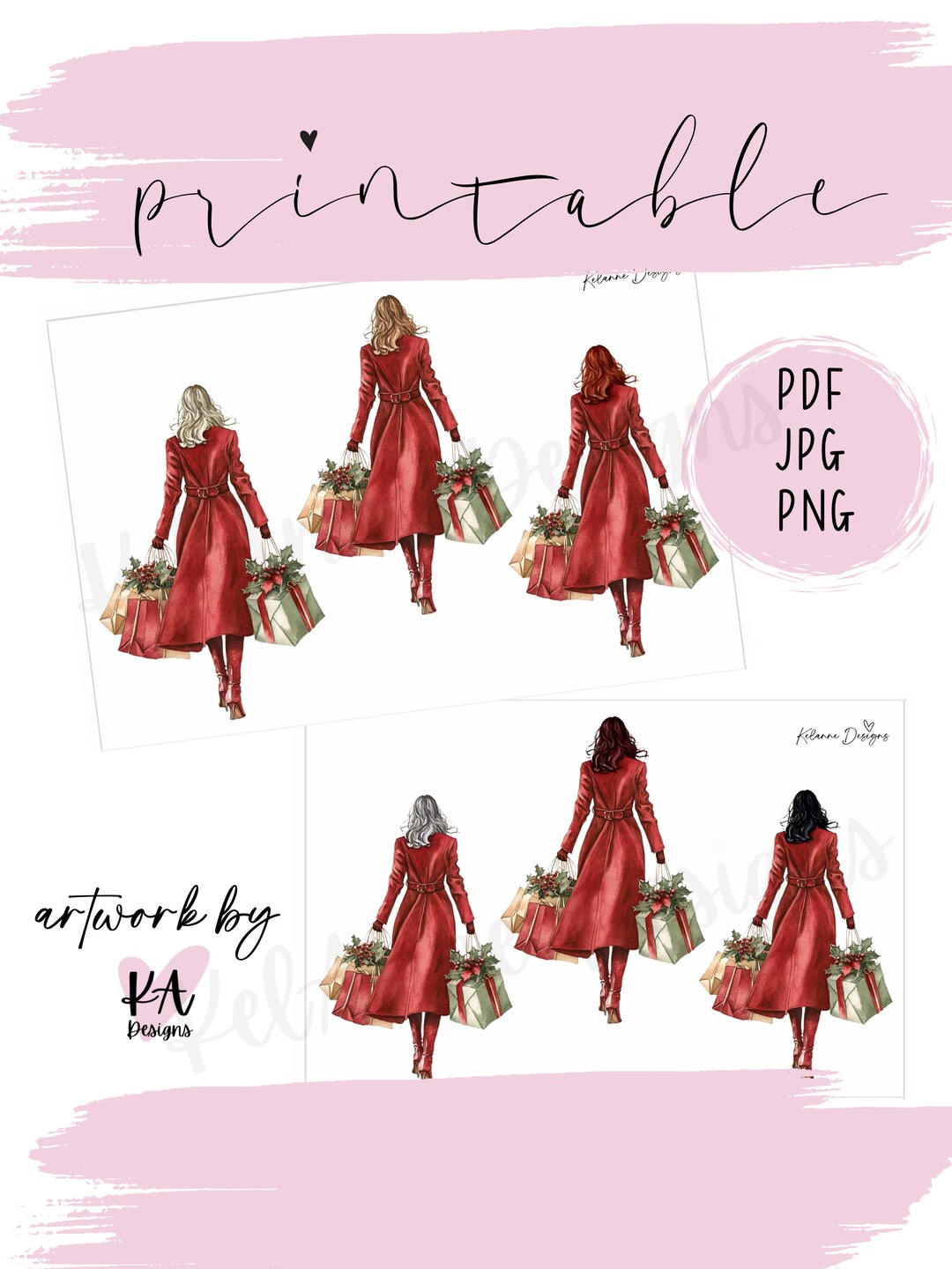A Holly Christmas Printable Stickers, Holly Christmas Fashion Girl ...