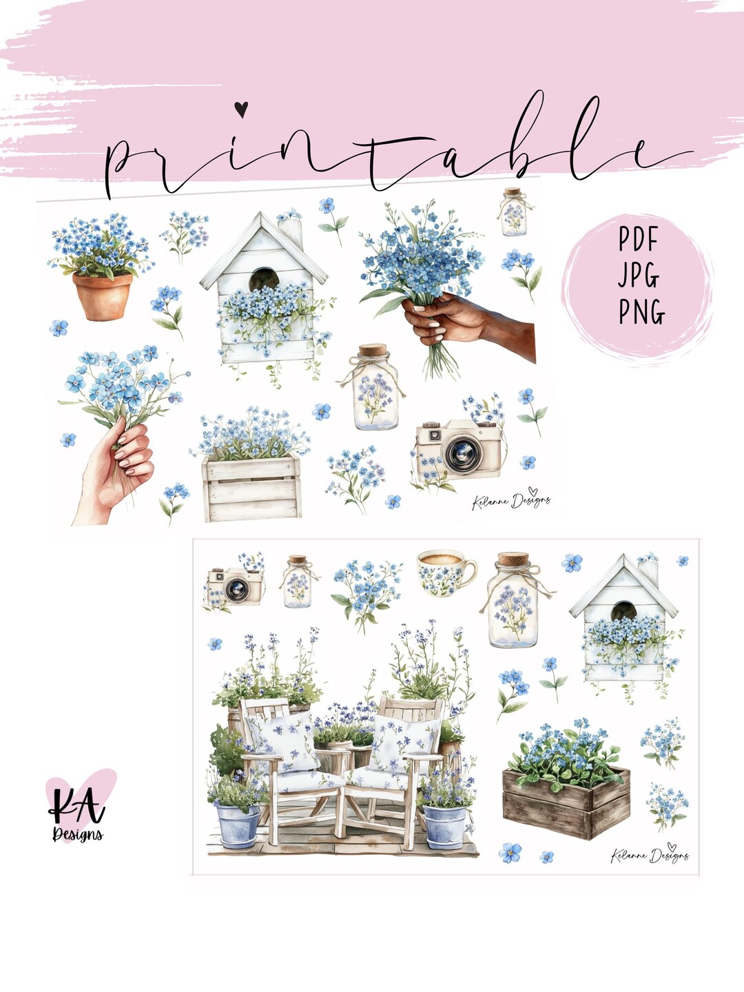 Forget Me Not V.2 Stickers, Printable Forget Me Not Theme Deco Stickers ...
