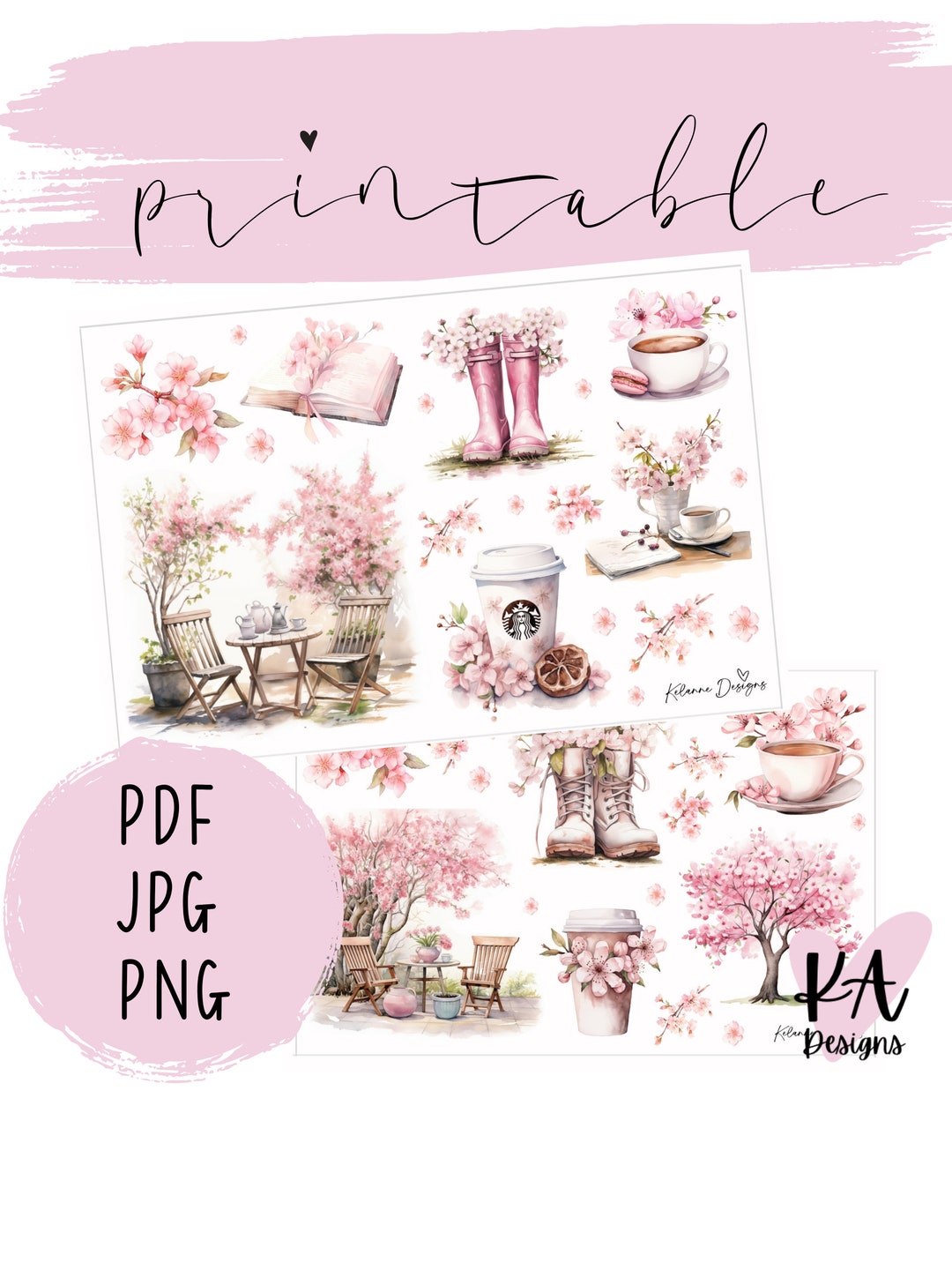 Cherry Blossom Printable Planner Stickers, Cherry Blossom Deco Stickers ...