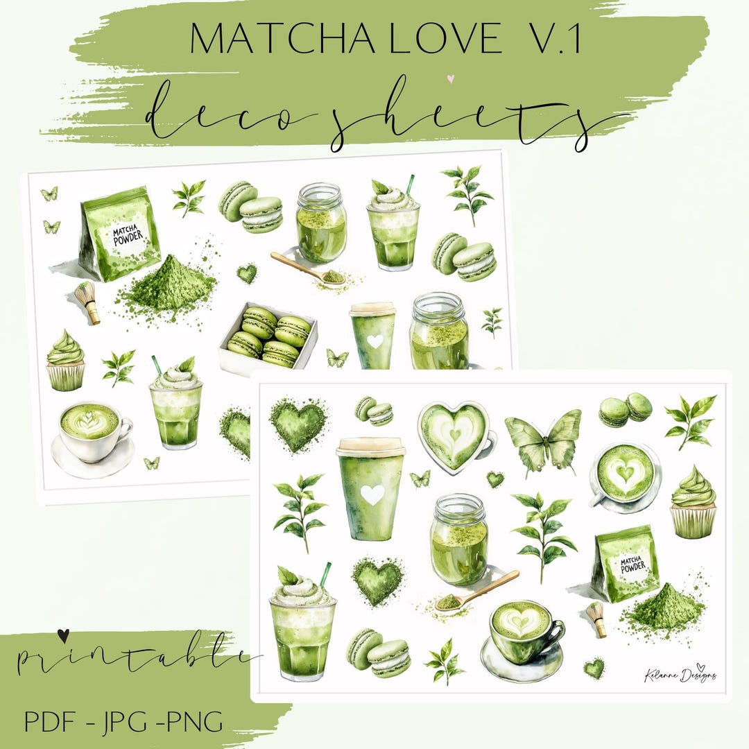 Matcha Love V1 Printable Stickers, Printable Matcha Planning Stickers ...