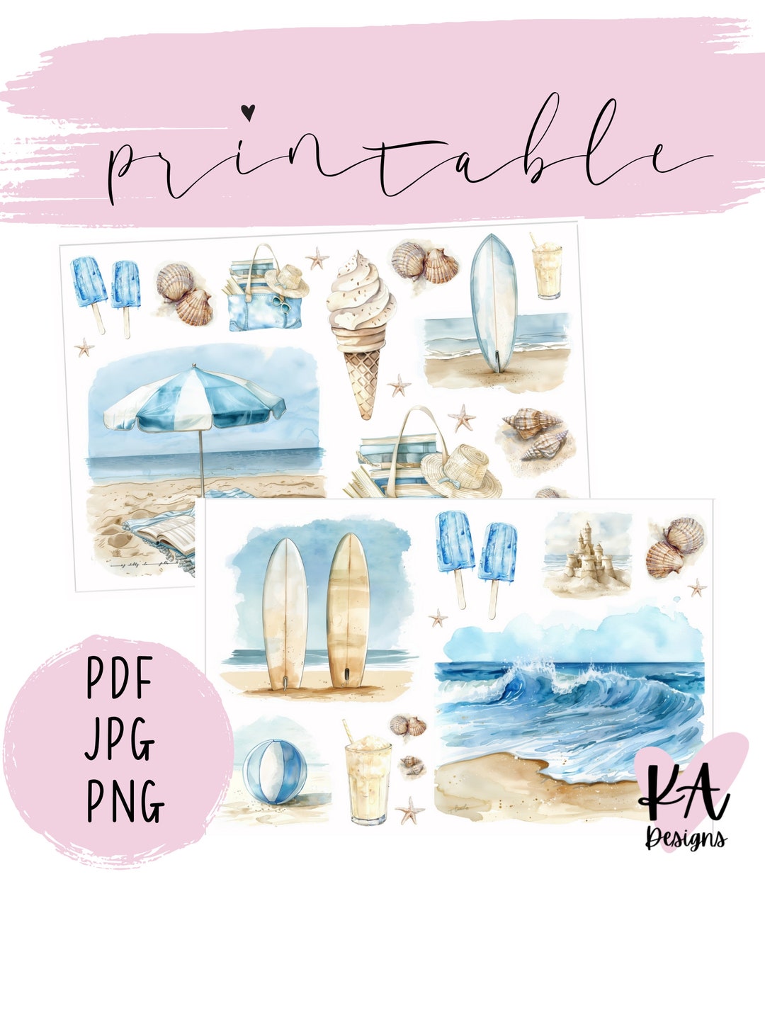 Beach Day Deco Stickers, Beach Day Printable Stickers, Printable ...