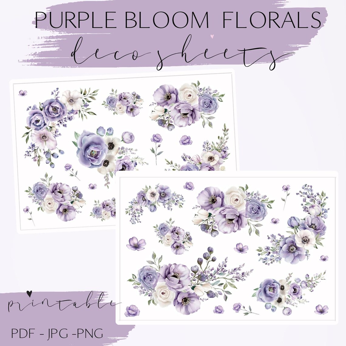 Purple Floral Planner Stickers: Printable Bloom Stickers (PDF, JPG, PNG ...