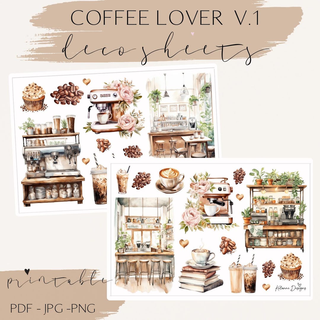 Coffee Lover V1 Printable Stickers, Printable Coffee Planning Stickers ...