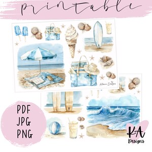 Beach Day Deco Stickers, Beach Day Printable Stickers, Printable ...